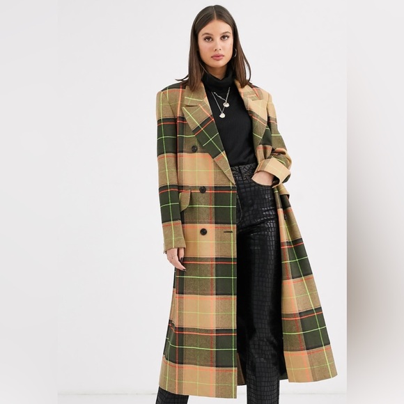 ASOS | Jackets & Coats | Nwt Asos Designs Plaid Trench Coat Size 6 ...